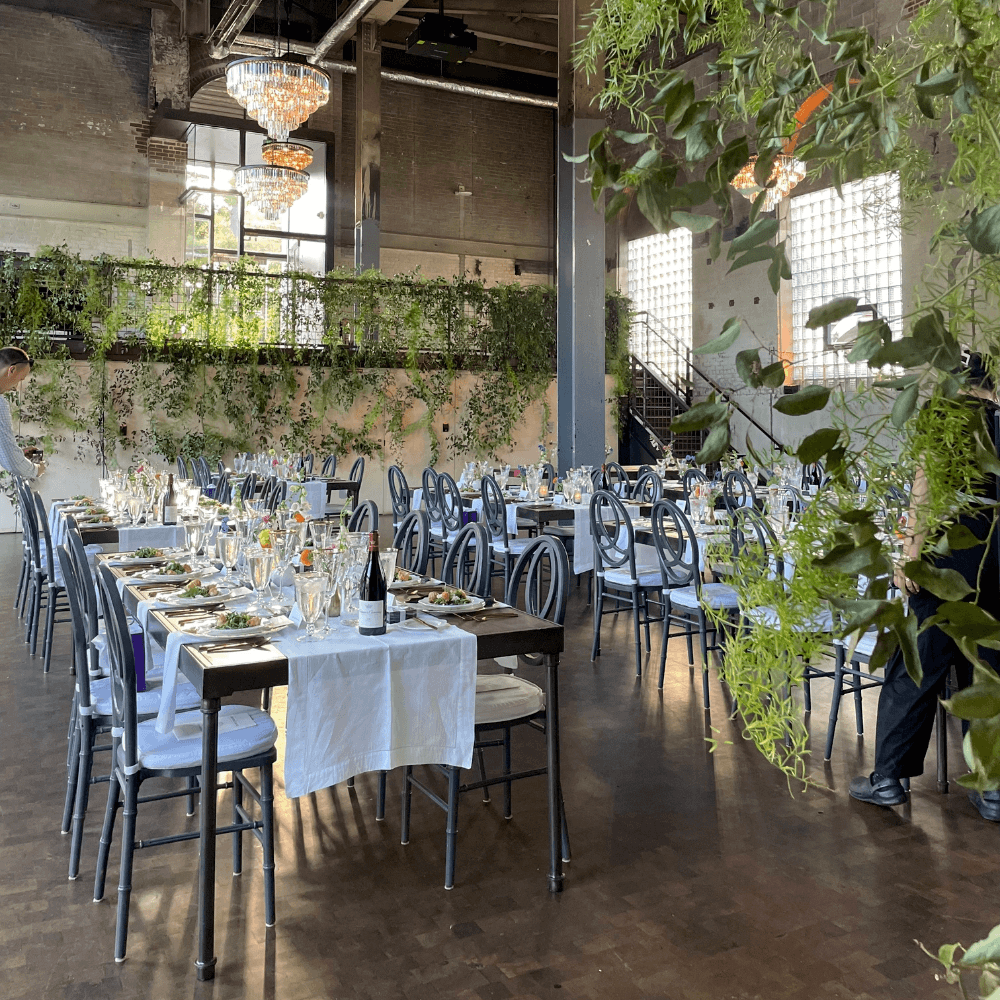 8' X 42" Driftwood Industrial Farm Table - PEAK Event Services