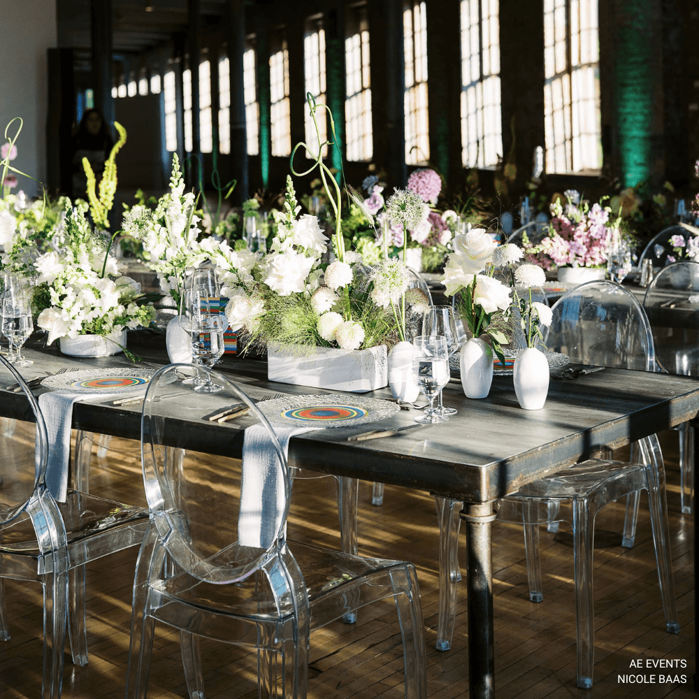 8' X 42" Driftwood Industrial Farm Table - PEAK Event Services