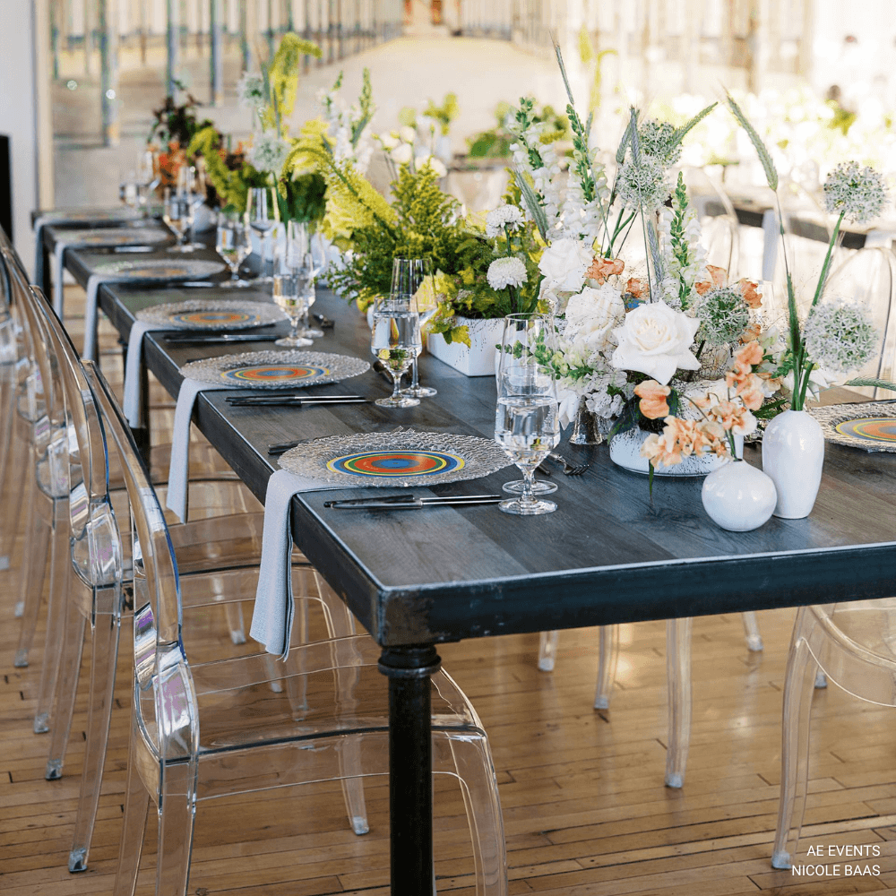 8' X 42" Driftwood Industrial Farm Table - PEAK Event Services